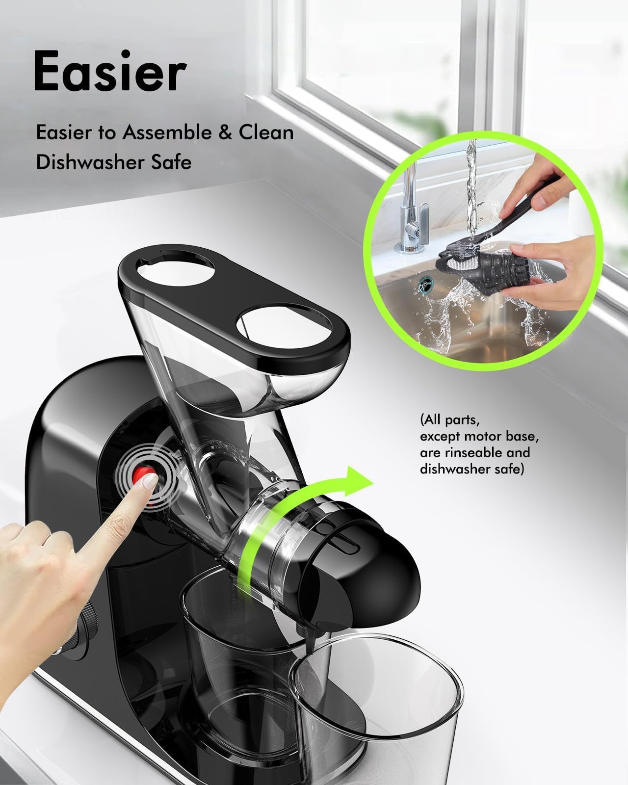 SiFENE Cold Press Juicer Machine, Compact Single Serve Slow Masticating Juicer, Vegetable and Fruit Juice Maker Squeezer Machines, Easy to Clean, BPA Free (Black)
