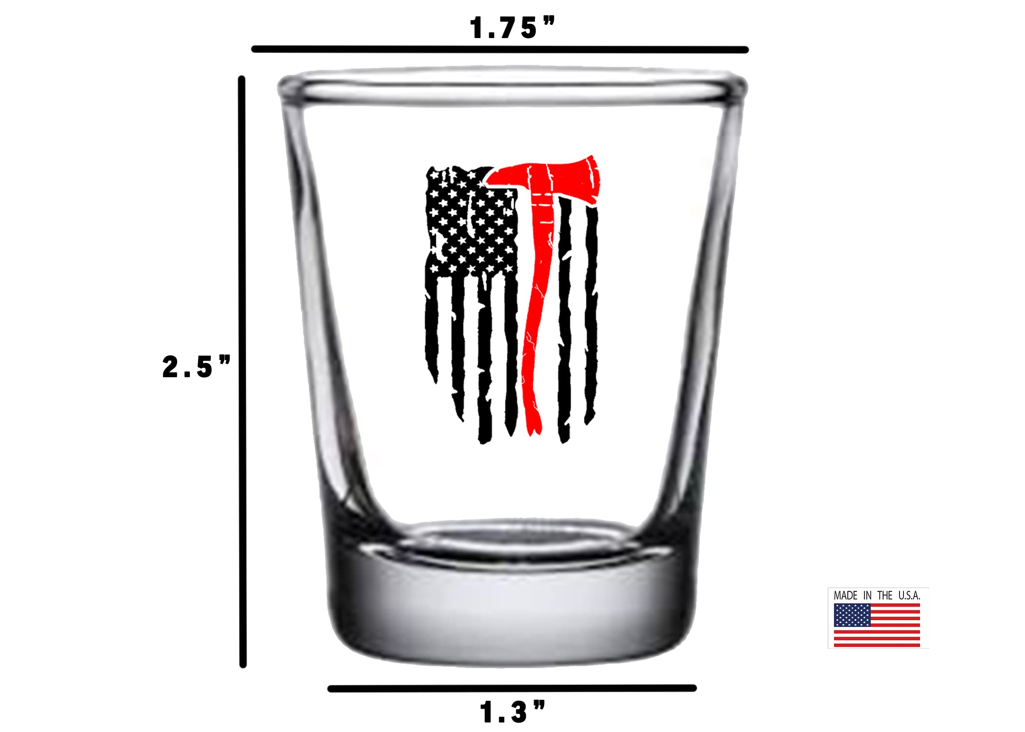 Rogue River Tactical Tattered Wavy Distressed Thin Red Line Flag Ax Axe Shot Glass Gift For Fire Fighter Firefighter FD Fire Department