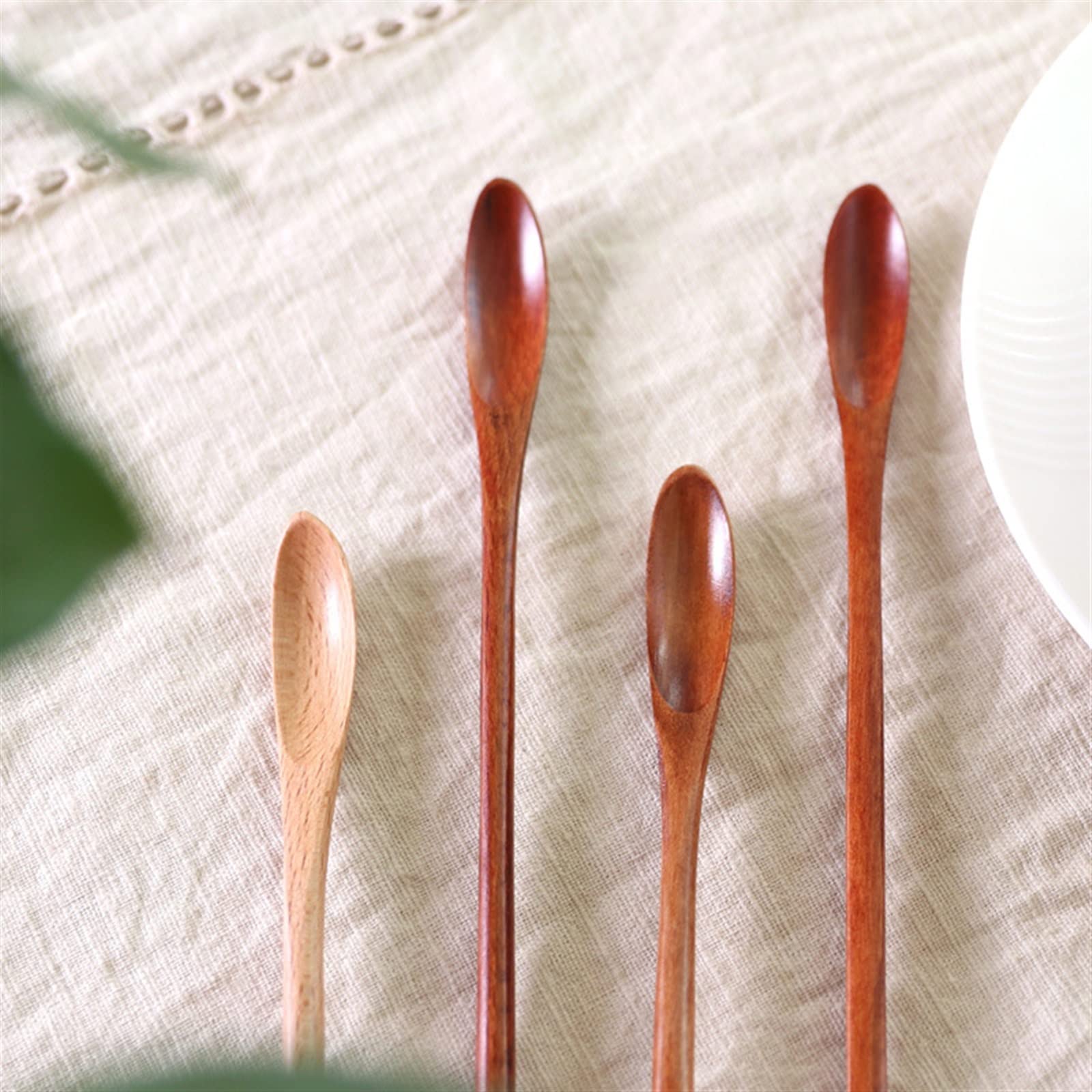 MABSSI Long Handle Wood Spoon for Honey Rice Soup Dessert Coffee Tea Mixing Kitchen Utensil Tools Teaspoon Catering Bamboo Wooden Spoon