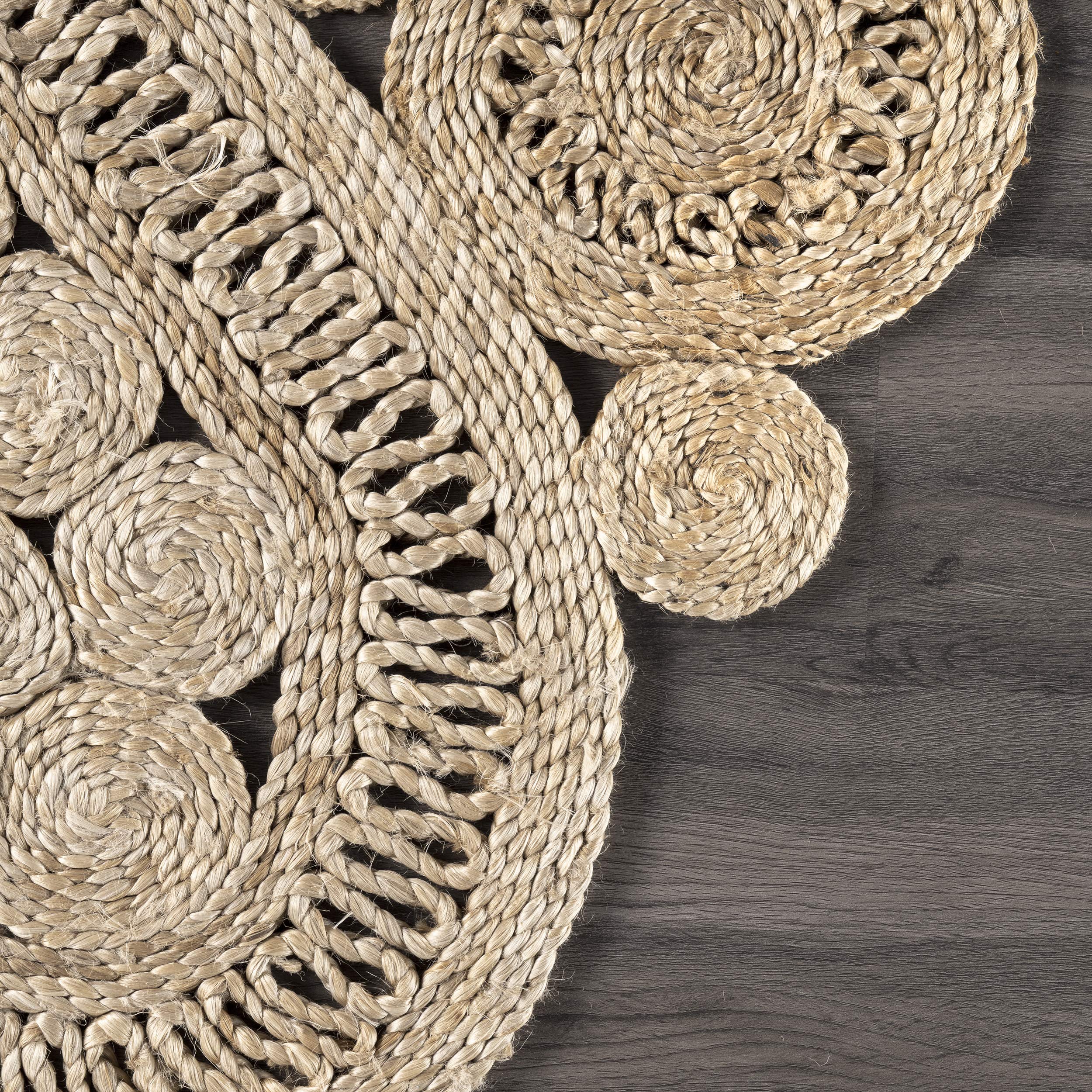 nuLOOM Bree Floral Braided Jute Area Rug, 6' Round, Natural