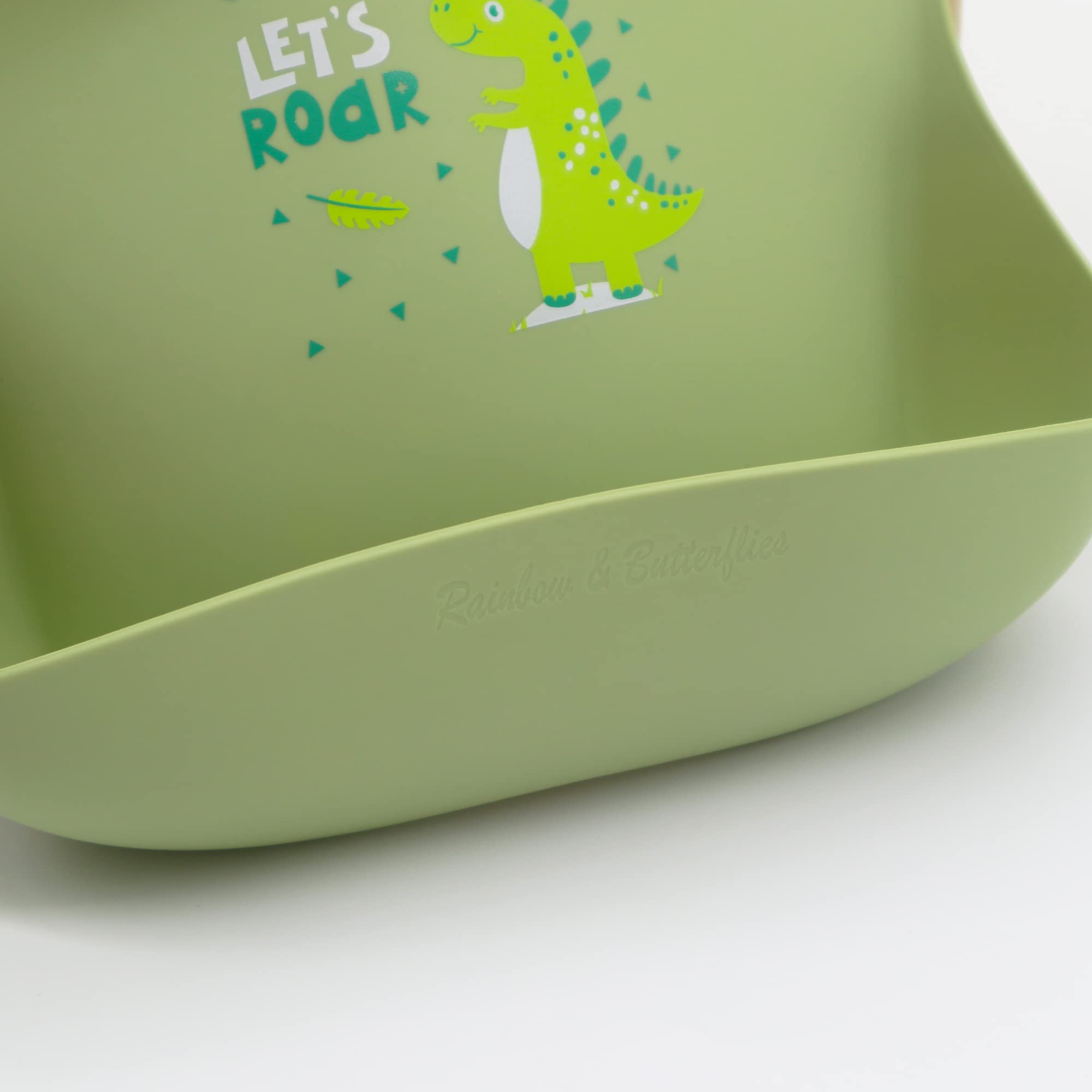 Rainbow & Butterflies |8 Piece| DINO Silicone Baby Feeding Set β |Bib, Suction Bowl, Suction Plate, Sippy Cup, 2-in-1 Straw & Snack Cup Lid, Straw & Spoon| β Food Grade Silicone, BPA Free (Olive)
