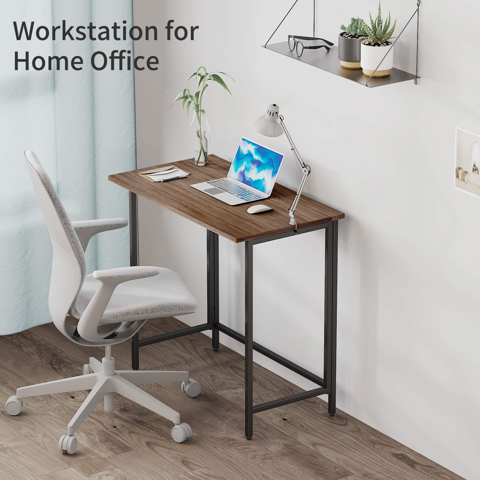 NOBLEWELL Folding Desk No Assembly Small Foldable Computer Desk, Home Office Writing Desk for Small Space, Grained Brown