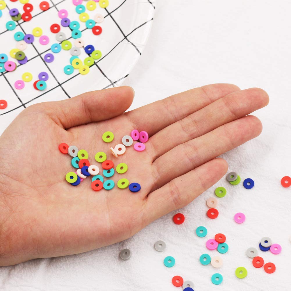Potosala 6mm Flat Round Polymer Clay Beads Vinyl Disc Beads Loose Spacer Beads Handmade Beads for DIY Jewelry Making Bracelet Finding 13 Color About 2600pcs