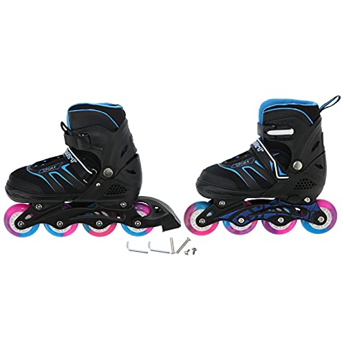 Zerone Roller Skates, Children Adjustable Roller Skates Colorful Stable Wheel Inline Skates for Girls Boys Outdoor Use, Triple Protection S/M/L(S-Blue)