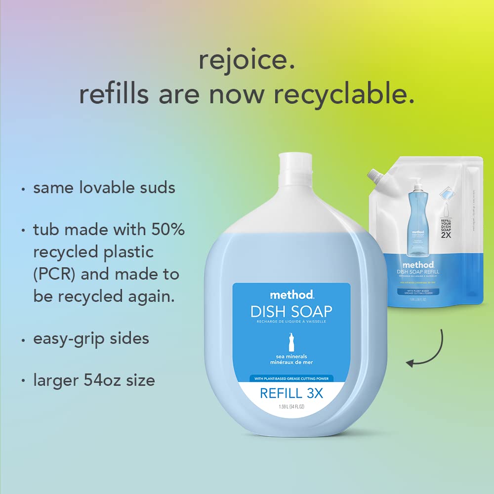 Method Dish Soap, Refill, Lemon Mint, Biodegradable Formula, Tough on Grease, 54 oz (Pack of 4)
