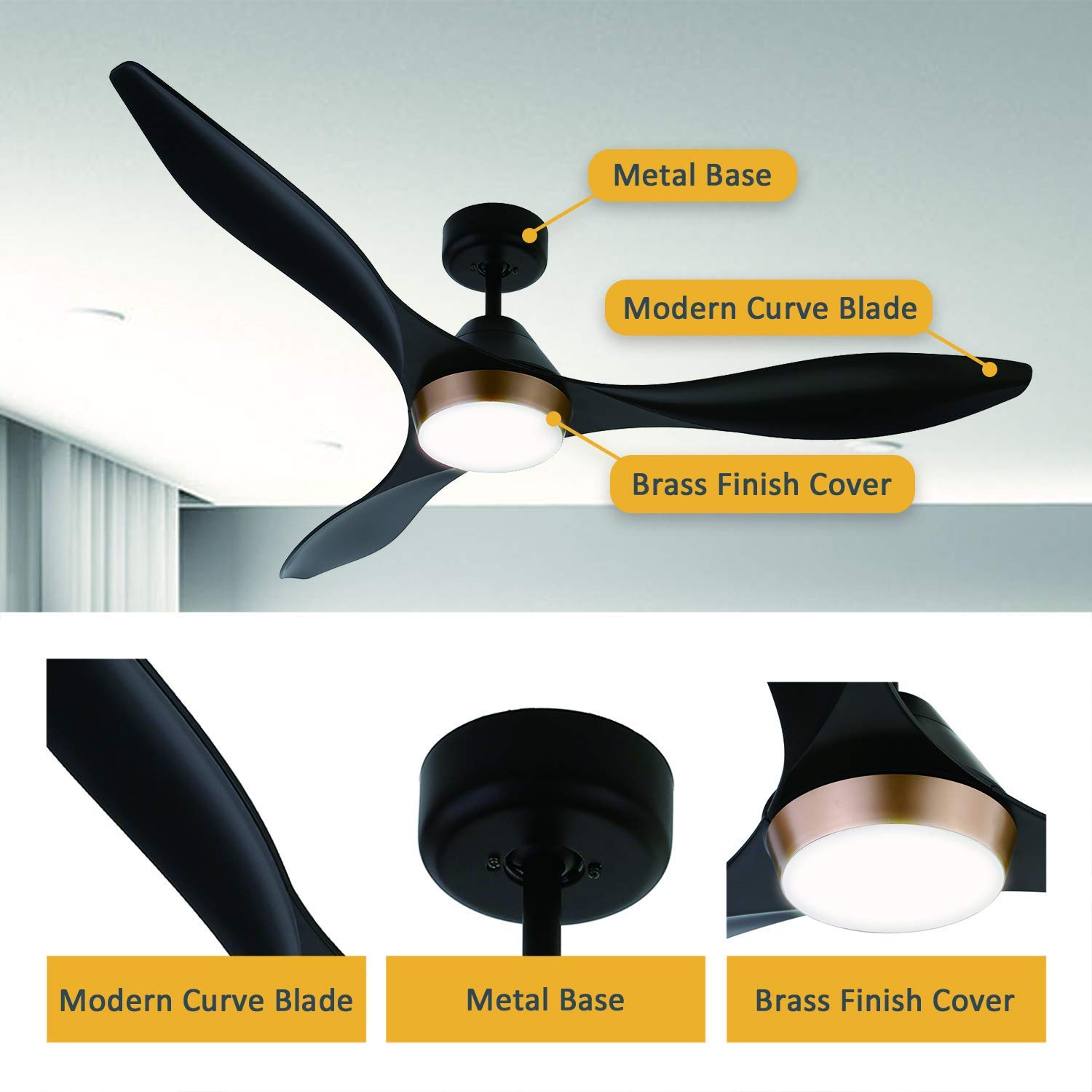 Nocolliny 52" Modern Ceiling Fan with Dimmabke LED, Quiet DC Motor and Remote Control