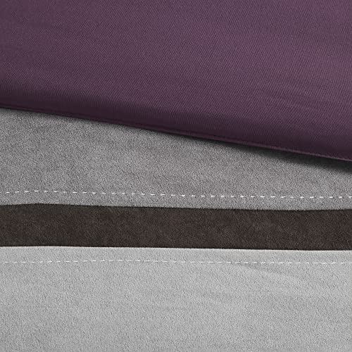 Madison Park Palisades Comforter Set Modern Faux Suede Pieced Stripe Design, All Season Down Alternative Cozy Bedding with Matching Shams, Decorative Pillows, Queen(90"x90"), Purple 7 Piece