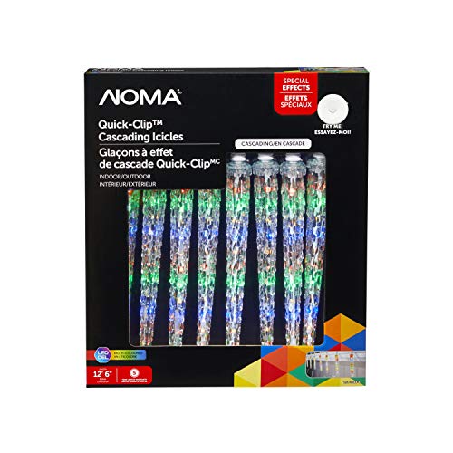Noma LED Quick-Clip Cascading Shooting Star Icicle Christmas Lights | Built-in Clip-On Icicle Lights | 10 Multi-Color Bulbs | 12.6 Ft. White Wire Strand