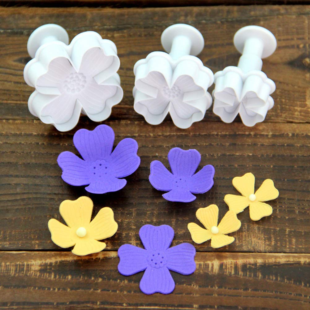 Yardwe Molds Four Leaf Clover Spring Plunger Cake Mold Sugar Cake Fondant Decoration Tool 3pcs (White)