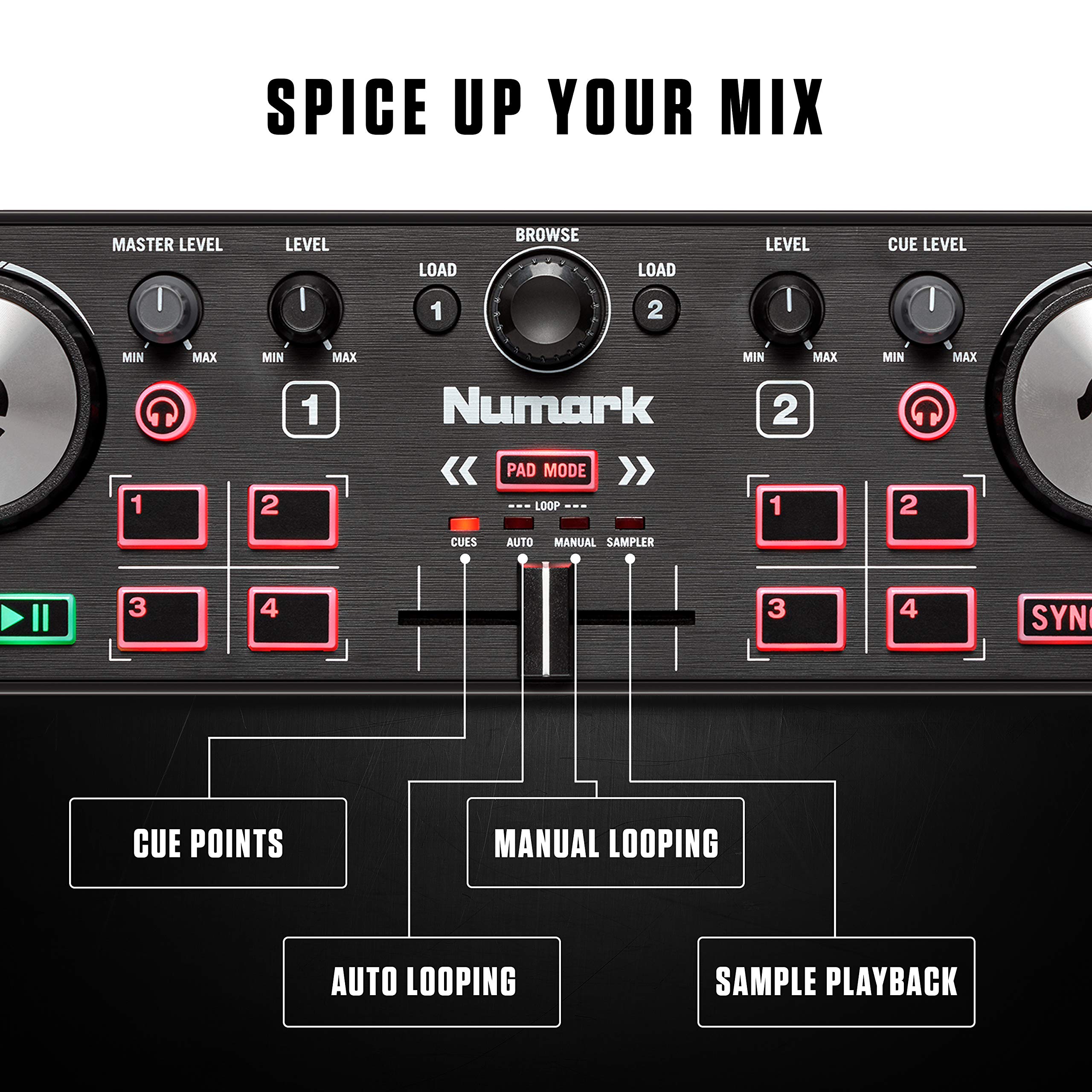 Numark DJ2GO2 Touch Bundle β Compact 2 Deck USB DJ Controller for Serato DJ with a Mixer/Crossfader, Audio Interface and DJ Headphones