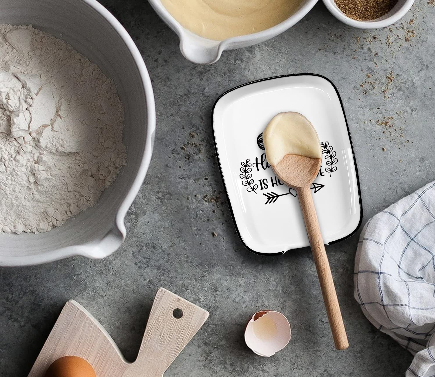 Spoon Fork Rest Happiness Is Homemade Ceramic Heat-Resistant Kitchenware Kitchen Accessory, Suitable for Dinner Party Host, Dining Table, Kitchen Countertop or Stove Top and Gift for Home Chef
