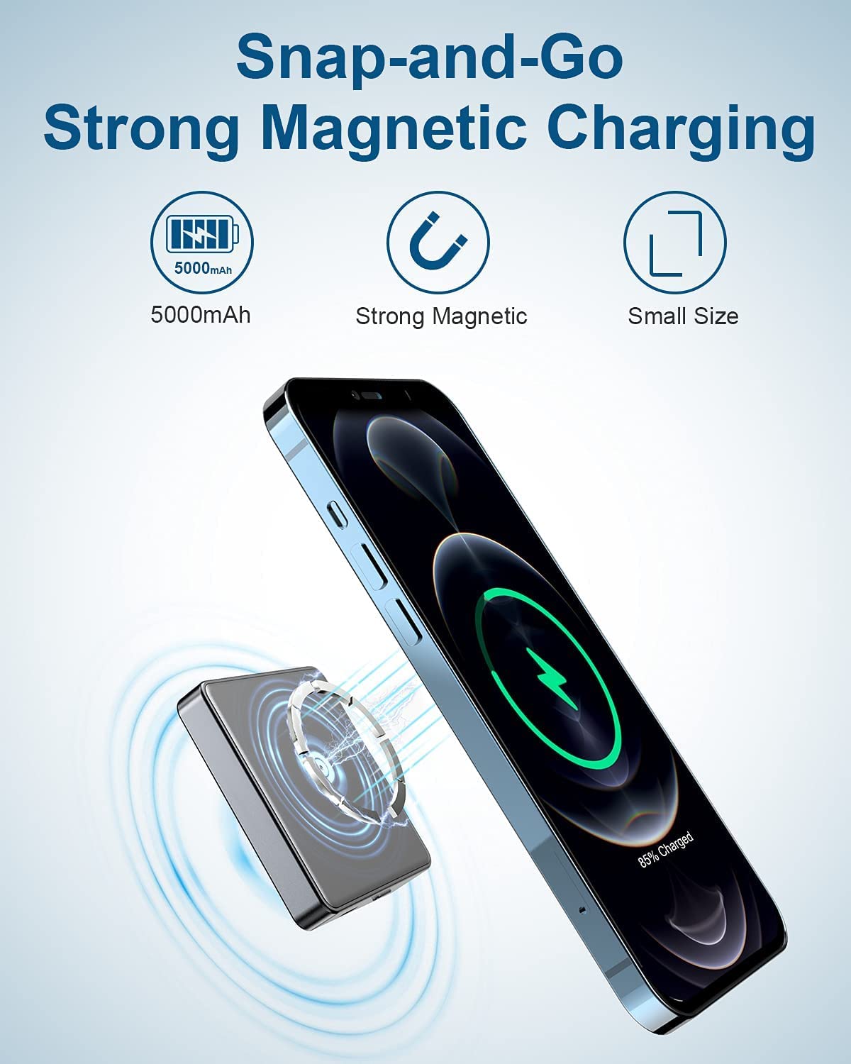 zukakii 5000mah Magnetic Power Bank, Wireless Portable Charger 20W Type-C PD Fast Charging, Battery Pack Compatible with iPhone 14/13Pro/Max/Min