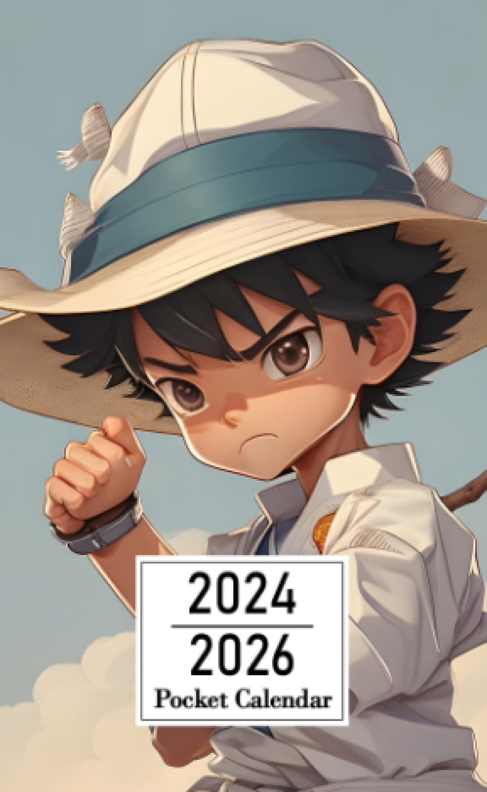 Pocket Calendar 2024-2026: Two-Year Monthly Planner for Purse , 36 Months from January 2024 to December 2026 | Cute small boy | Japanese | Cinematic lighting | Anime clouds