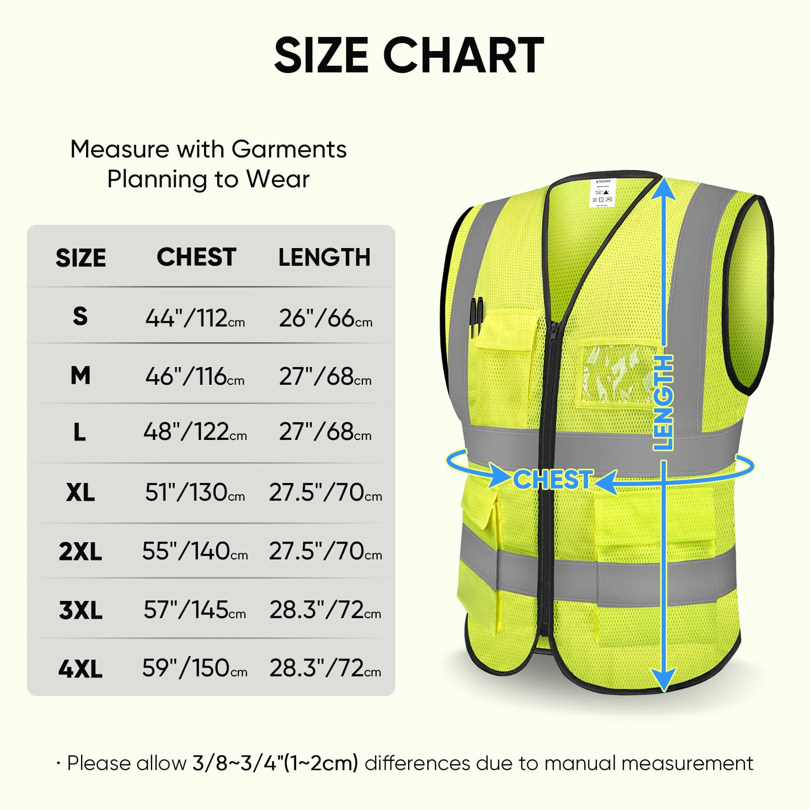TICONN Reflective Safety Vest High Visibility Class II Mesh Vest for Women & Men Meets ANSI Standards (1PK, Yellow, XL)