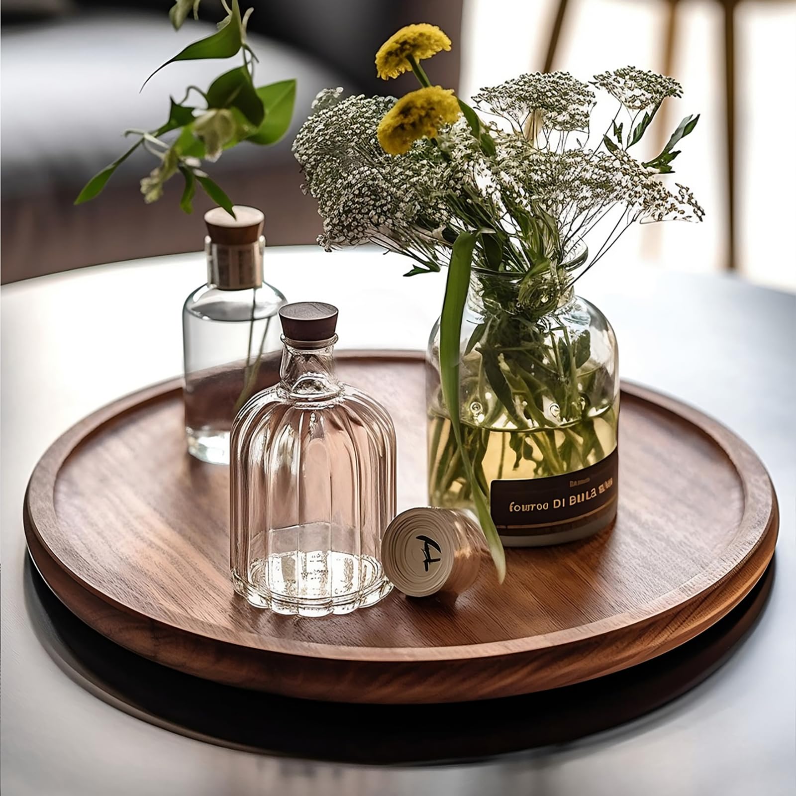 Round Wood Tray Made of Acacia Wood,Decorative Tray for Kitchen Dining Room Table,Wood Tray for Home Decor,Coffee Table Tray for Coffee Table and Home Decor