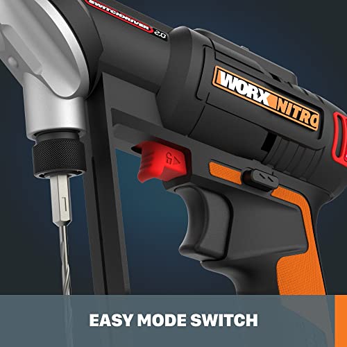 Worx Nitro 20V SwitchDriver 2.0, 2-in-1 Brushless Cordless Drill Driver, 2-in-1 Drill Set Rotatable Dual 1/4" Chucks, Compact Cordless Drill with Digital Torque Setting WX177L.9 β (Tool Only)