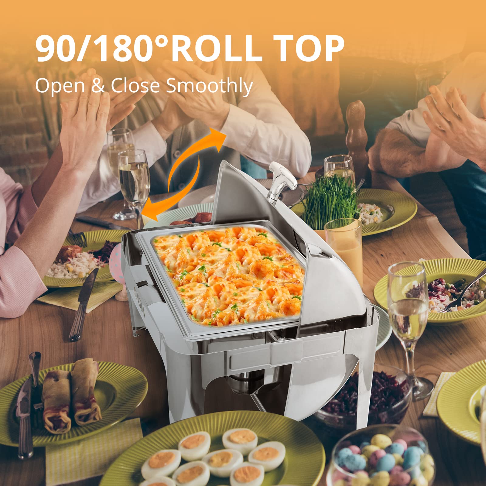 ROVSUN 2 Pack Roll Top Chafing Dish Buffet Set, 9 Quart NSF Rectangular Stainless Steel Chafer for Catering,Buffet Servers and Warmers Set with Glass Window for Wedding, Parties, Banquet, Full Size