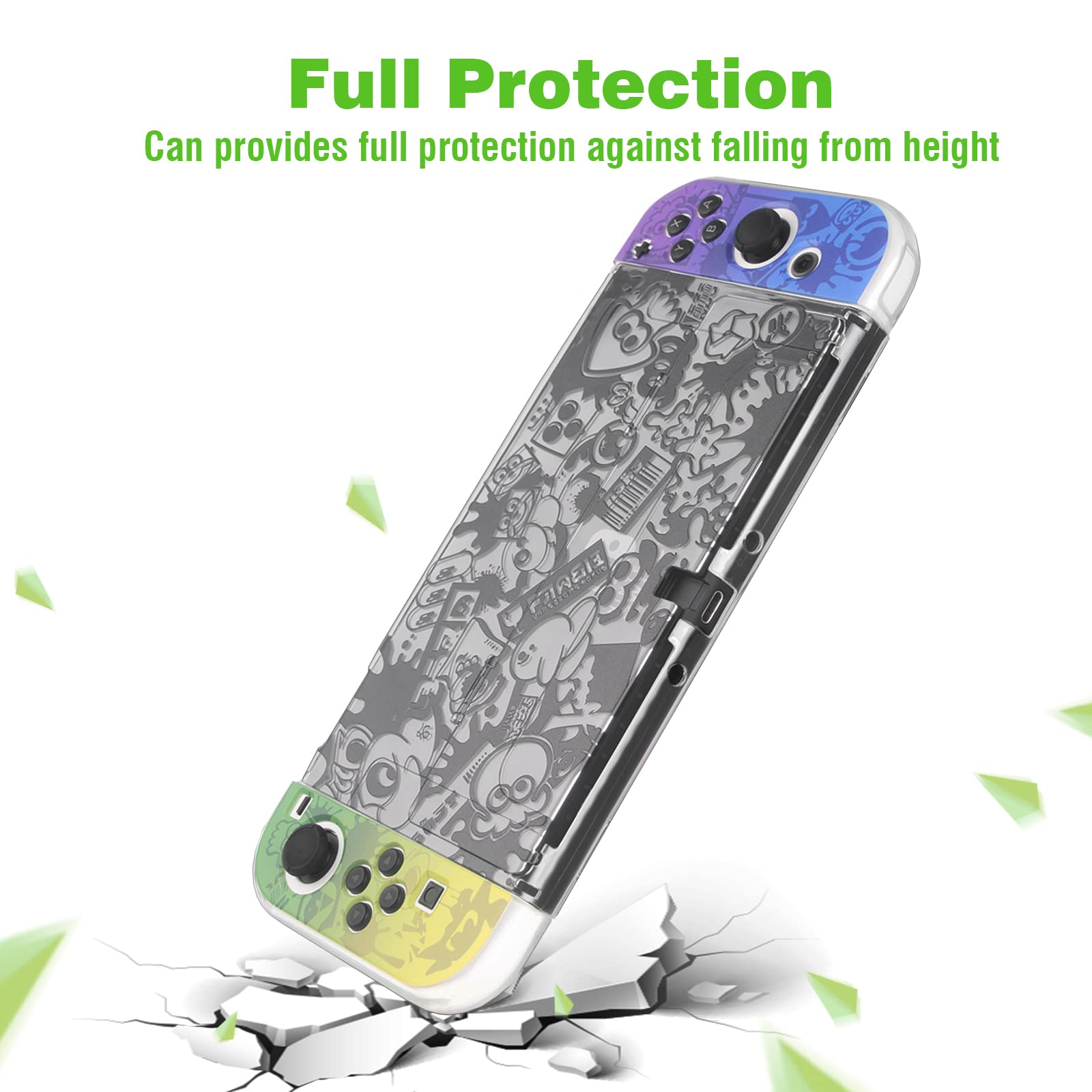 TIKOdirect Dockable Case Compatible with Switch OLED 2021, Soft Protective Cover Accessories with thumb grip caps for Switch OLED and Joy-Con Controller, Purple Cute Leaf Thumb Grips Caps, Purple