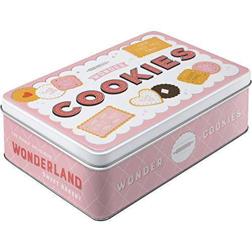 Nostalgic-Art Retro Storage Tin Box Flat, 84.5 oz, Wonder Cookies – Gift idea for the kitchen, Metal Can with Lid, Decorative vintage design