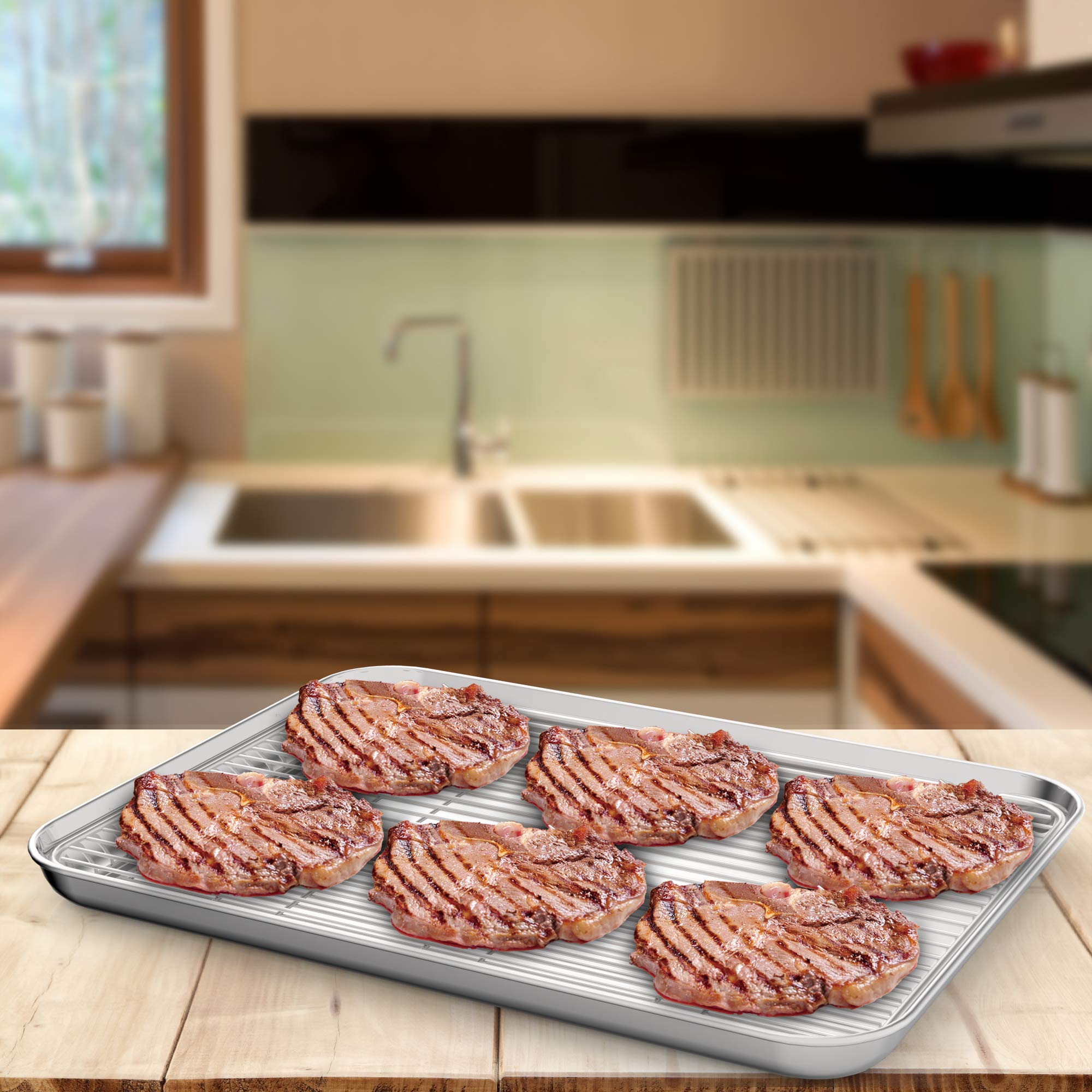 Small Stainless Steel Cooking Rack Set 2, Little Baking Rack Pack of 2, for Cooling Baking Roasting Grilling Drying, Rectangle 9.7x7.48x0.6 inch, Fits Small Toaster Oven, Oven & Dishwasher Safe