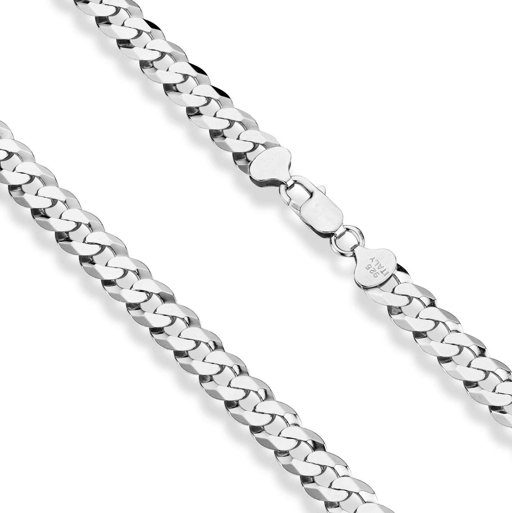 Miabella Solid 925 Sterling Silver Italian 9mm Solid Diamond-Cut Cuban Link Curb Chain Necklace For Men, Made in Italy (Length 20 Inches (X-Short))