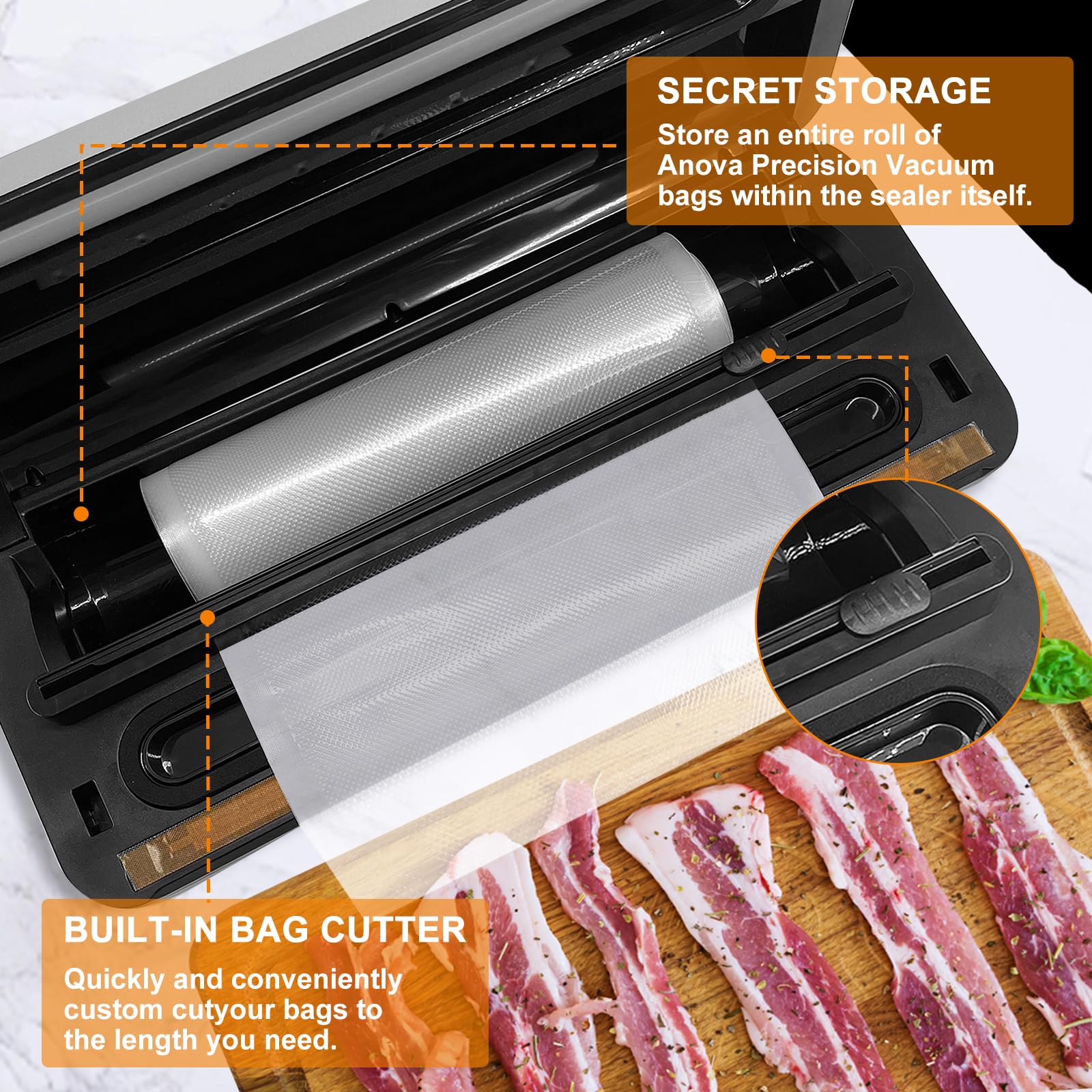 Pskang Vacuum Sealer Machine One-Touch Vacuum Sealer with Bags Rolls Storage and Cutter Automatic Air Sealing System with Vacuum Seal Bags and 1 Roll (11"x16'))