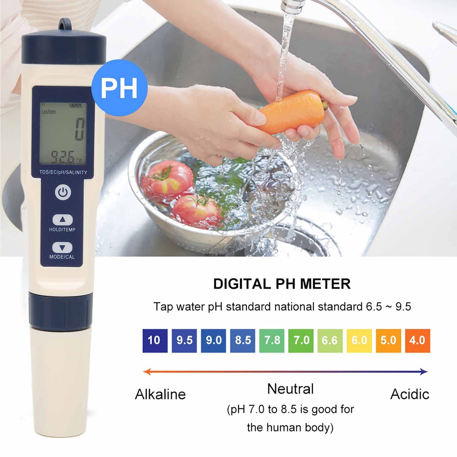 TDS Meter Digital Water Quality Tester, 5in1 Multifunctional PH/Salinity/Tem/TDS/EC Meter 0.01 Resolution High Accuracy Digital Water Tester for Household Drinking, Pool and Aquarium