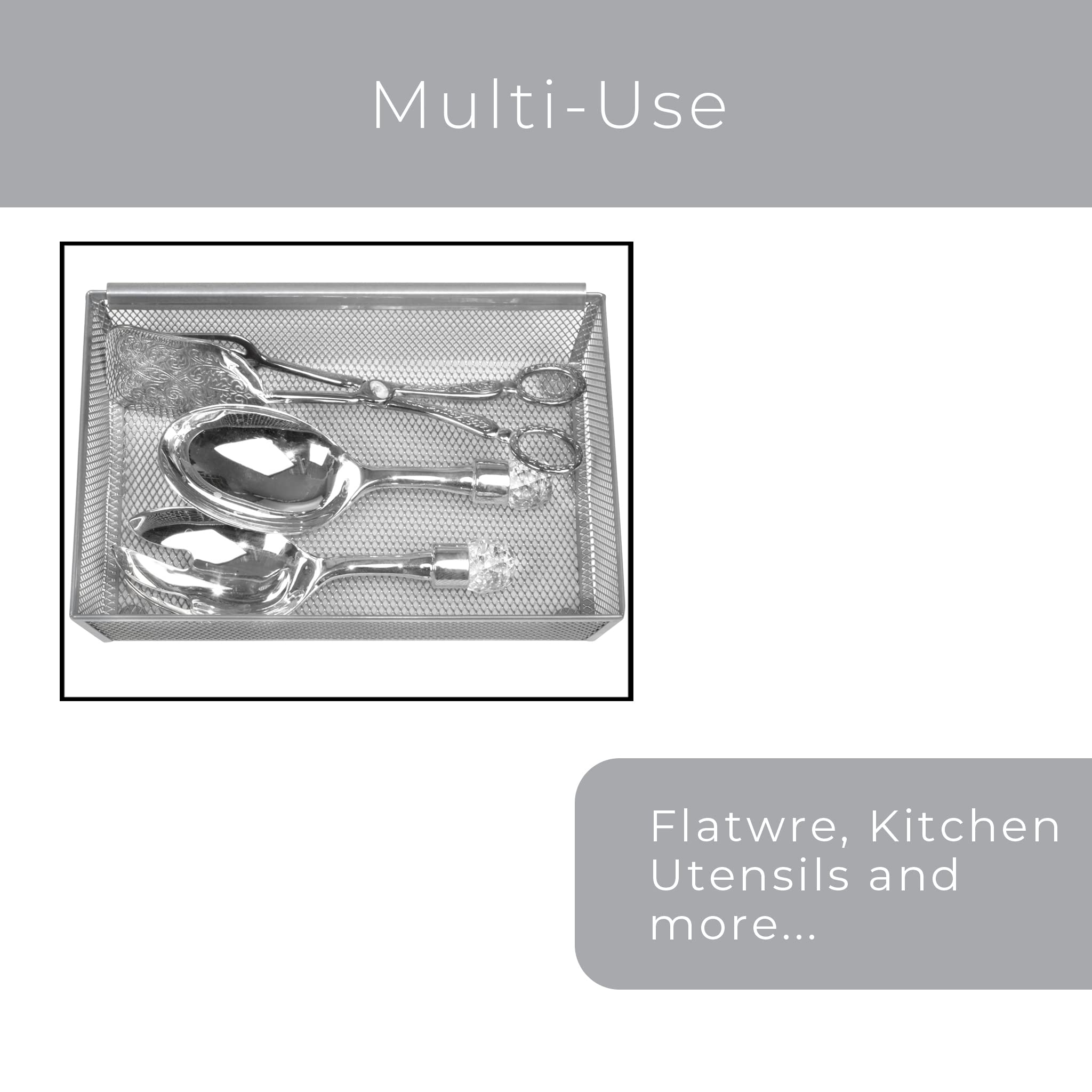 Smart Design Drawer Organizer - (9 x 6 Inch) - Steel Metal Mesh Tray - w/ Interlocking Arm Connection - Utensils, Silverware, Organization - Kitchen [Silver]