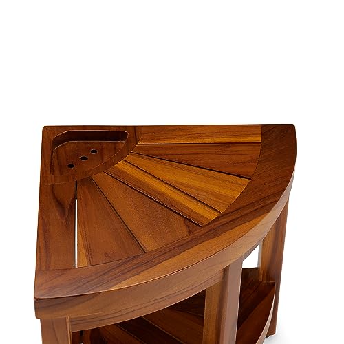 TeakCraft Corner Teak Shaving & Foot Rest with Shelf, 12" Fully Assembled, The Tilos