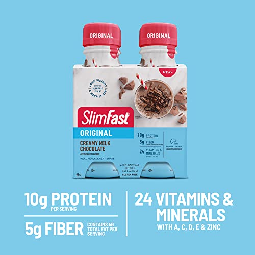 SlimFast Meal Replacement Shake, Original Creamy Milk Chocolate, 10g of Ready to Drink Protein for Weight Loss, 11 Fl. Oz Bottle, 4 Count (Packaging May Vary)