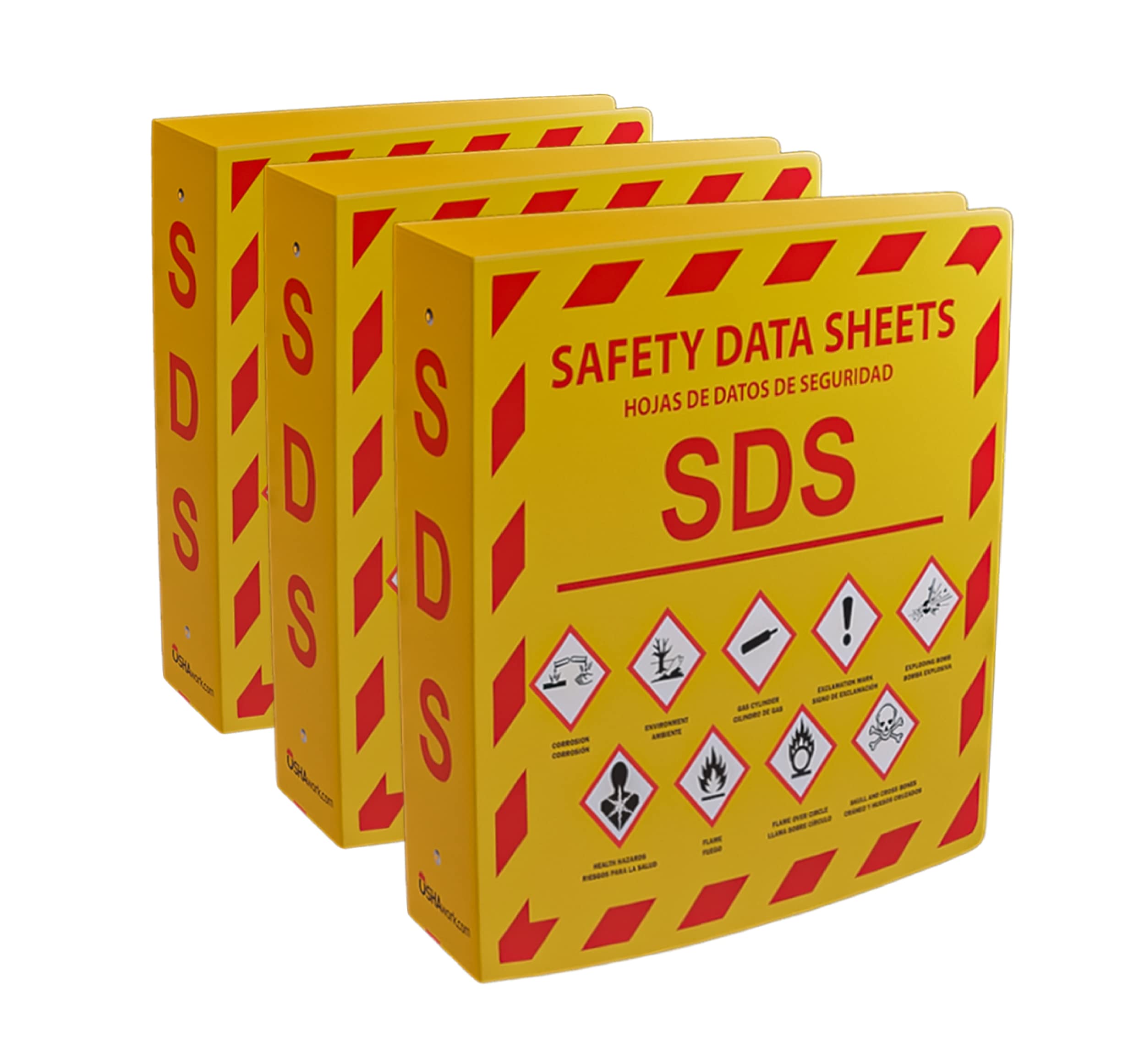 Yellow Safety (YS), 3-Pack SDS Binder - 2024 Requirements, 3-Pack, Heavy Duty 3 Inch, 3 Ring Safety Data Sheet SDS Binder