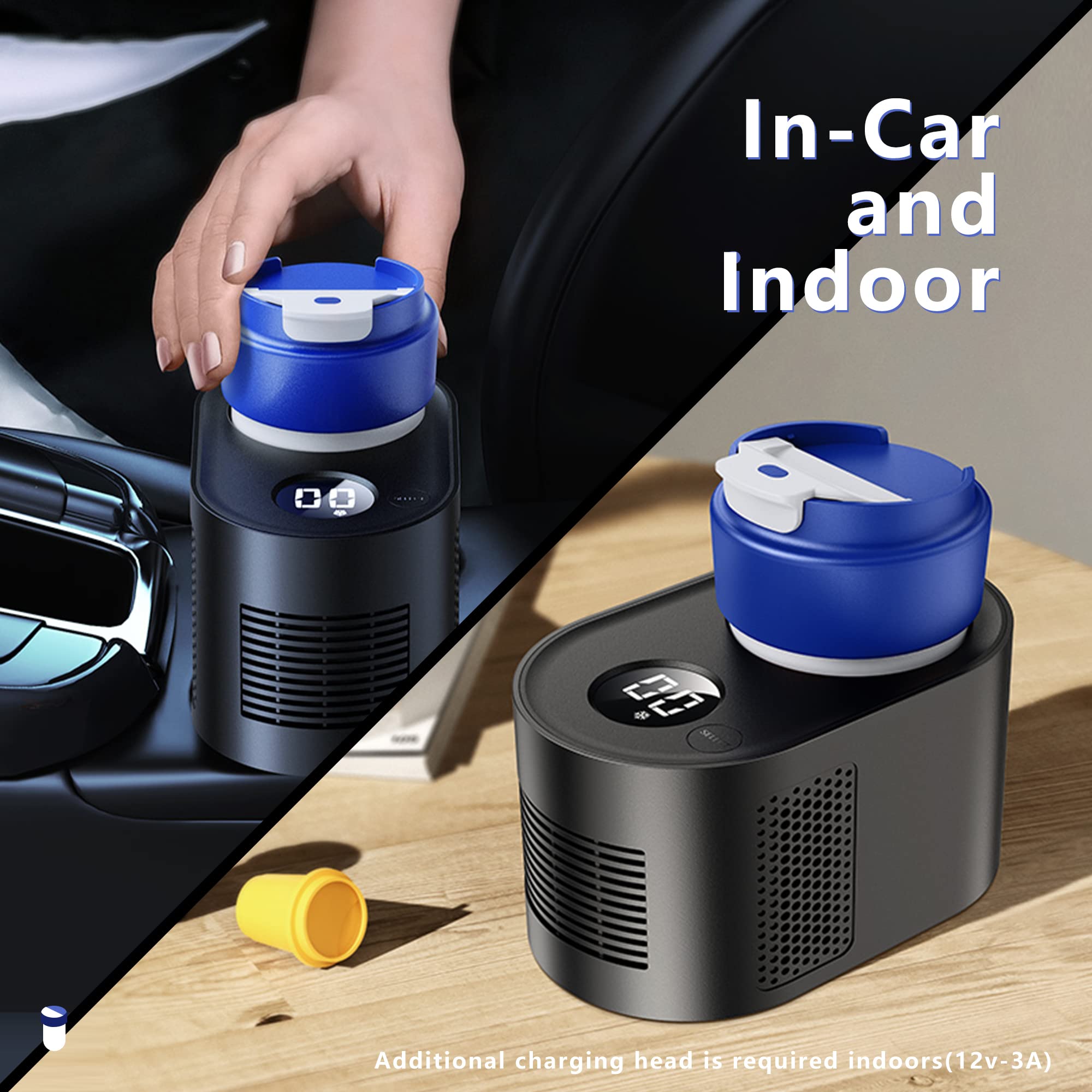 Smart Electric Cup Warmer and Cooler with Temperature Control for Car, Home, and Travel,12/24V Coffee Tea Drinks Mug Heating & Cooling 2IN1 with LED Display for Water,Milk,Beer,Drinks