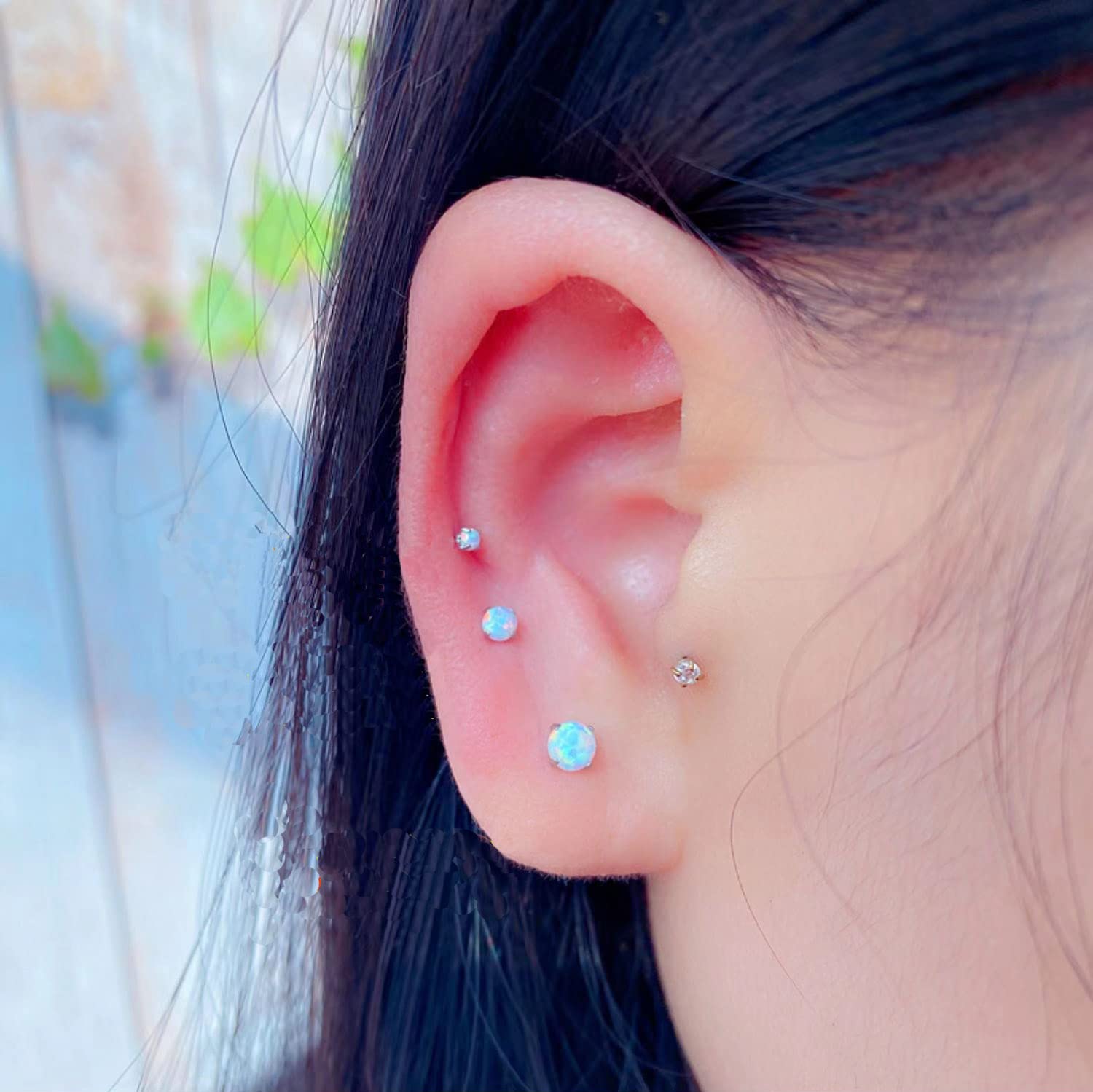 Tiny Round Opal Stud Earrings Sets -18K Rose Gold Plated Birthstones Earrings For Women 3 Pairs/Set(2,3,4mm)