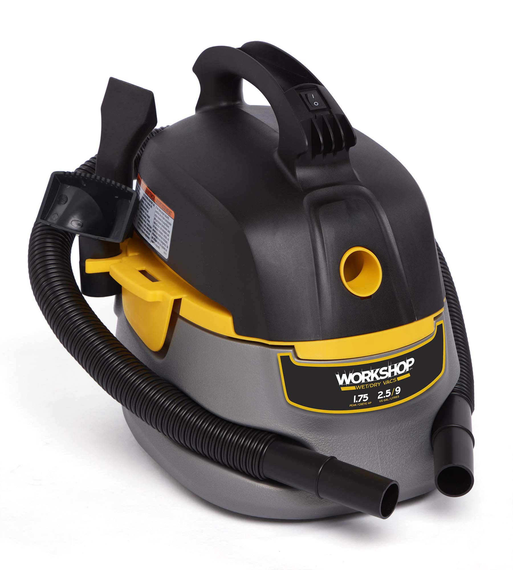 WORKSHOP Wet/Dry Vacs Vacuum WS0255VA Compact, Portable Wet/Dry Vacuum Cleaner, 2.5-Gallon Small Shop Vacuum Cleaner, 1.75 Peak HP Portable Vacuum,Grey/ Black/ Yellow