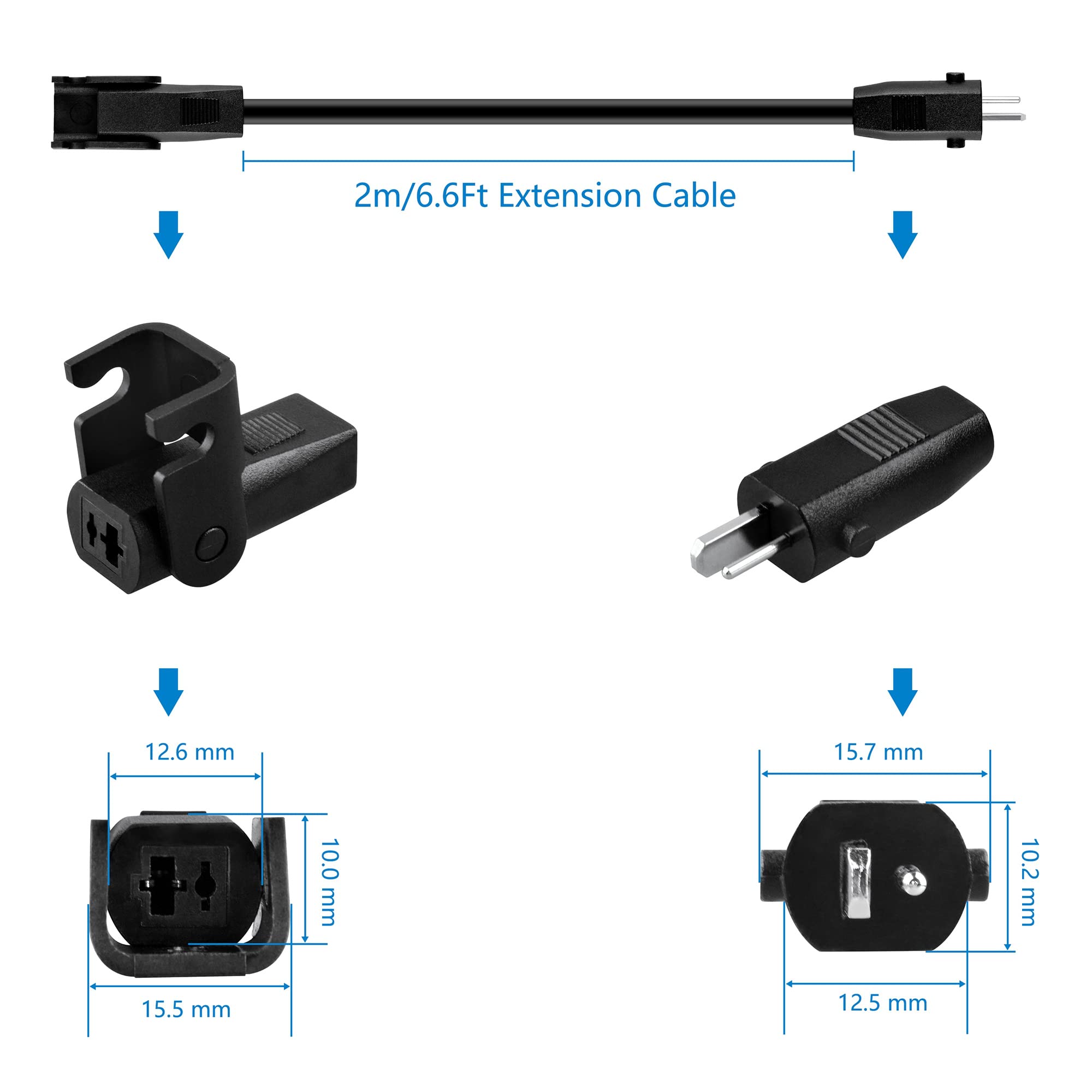 PKPOWER 6FT 2-Prong Extension Power Cord Cable Lead for Kaidi KD Motor KDPT005 KDPT005-38 KDPT005-44 KDPT005-15 Linear Actuator Electric Recliner Lift Chair Motor