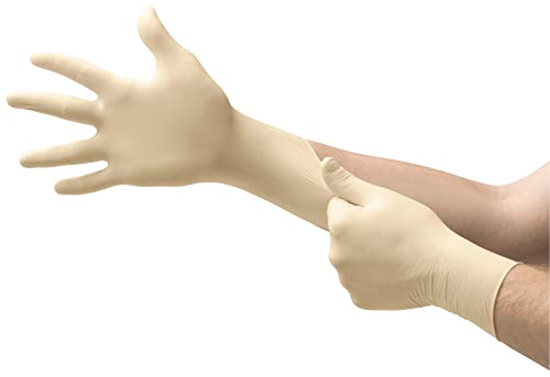 MICROFLEX Diamond Grip MF-300 Disposable Latex Gloves for Automotive, Healthcare, Machinery Industries - Large, Natural (Box of 100)