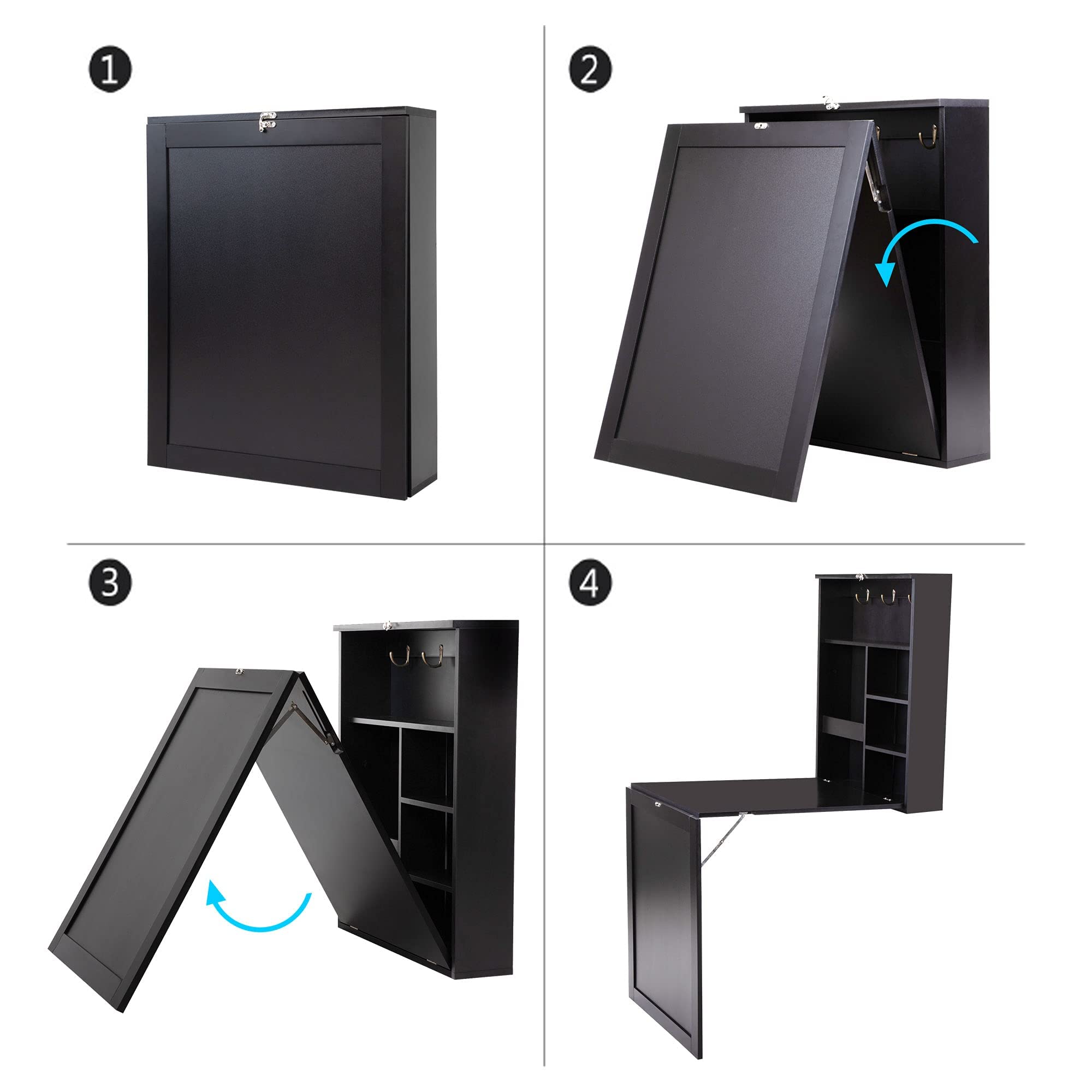 Norcia Folding Wall Mounted Table, Convertible Craft Desk with Storage, Multi-Function Computer Writing Floating Desk for Home Office (Black)