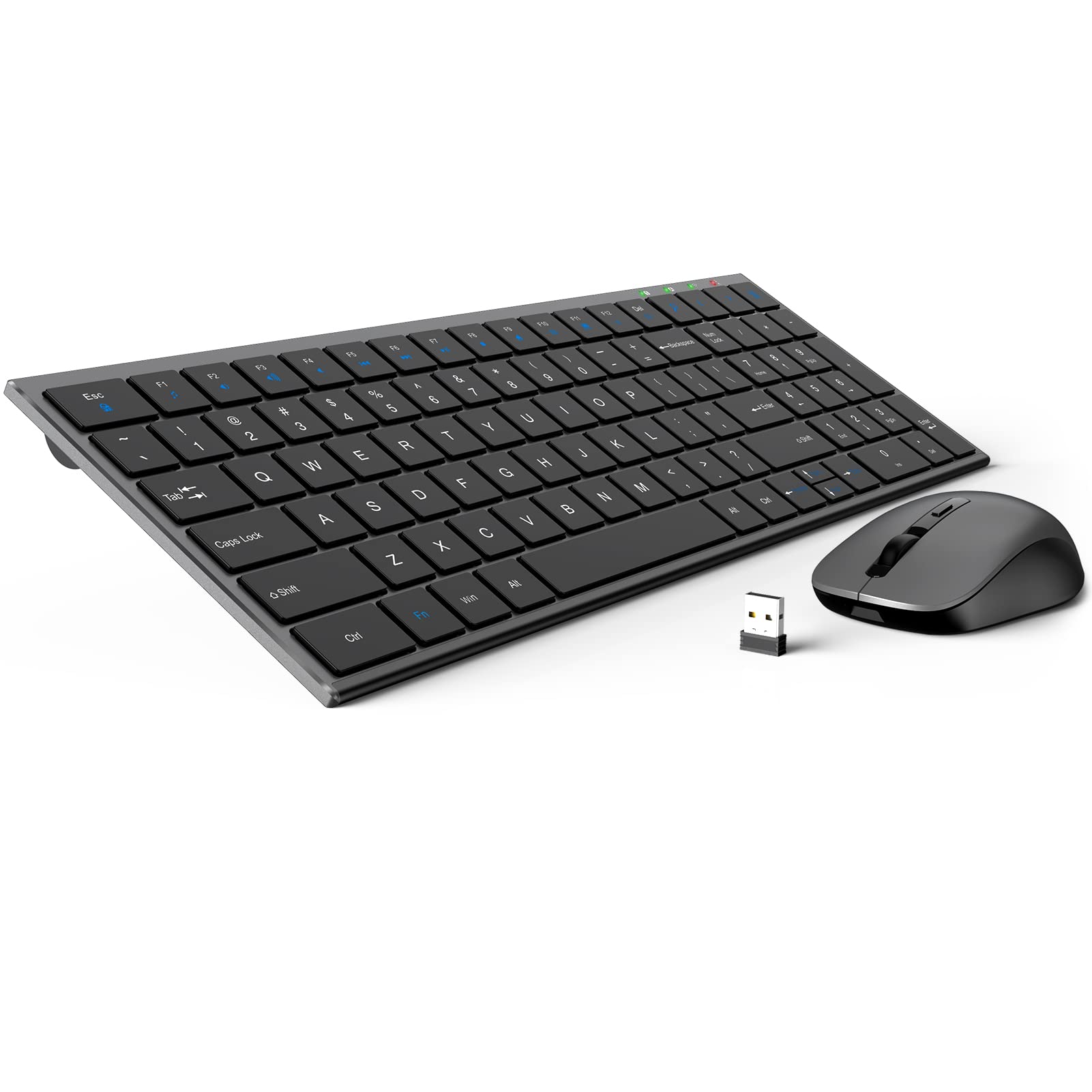 Wireless Keyboard and Mouse, Compact Slim Silent Keyboard with Number Pad, Low Profile Full Size Cordless Quiet Mouse Keyboard Combo for Windows, PC, Laptop (Grey)