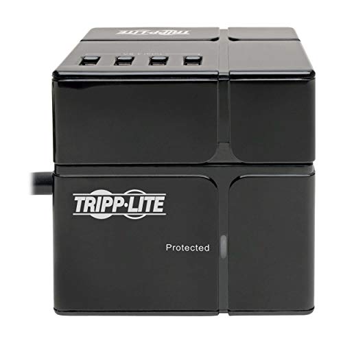 Tripp Lite 3 Outlet Surge Protector with USB, Detachable Wall Outlet Surge Protector, 6 USB Ports, 6 ft. Cord, 540 Joules, Black, TLP366CUBEUSBB
