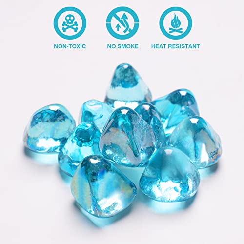 X Home 10 LB Fire Glass Diamonds, 1 Inch Fire Pit Glass for Fire Pit, Gas Fireplace, High Luster Aqua Blue