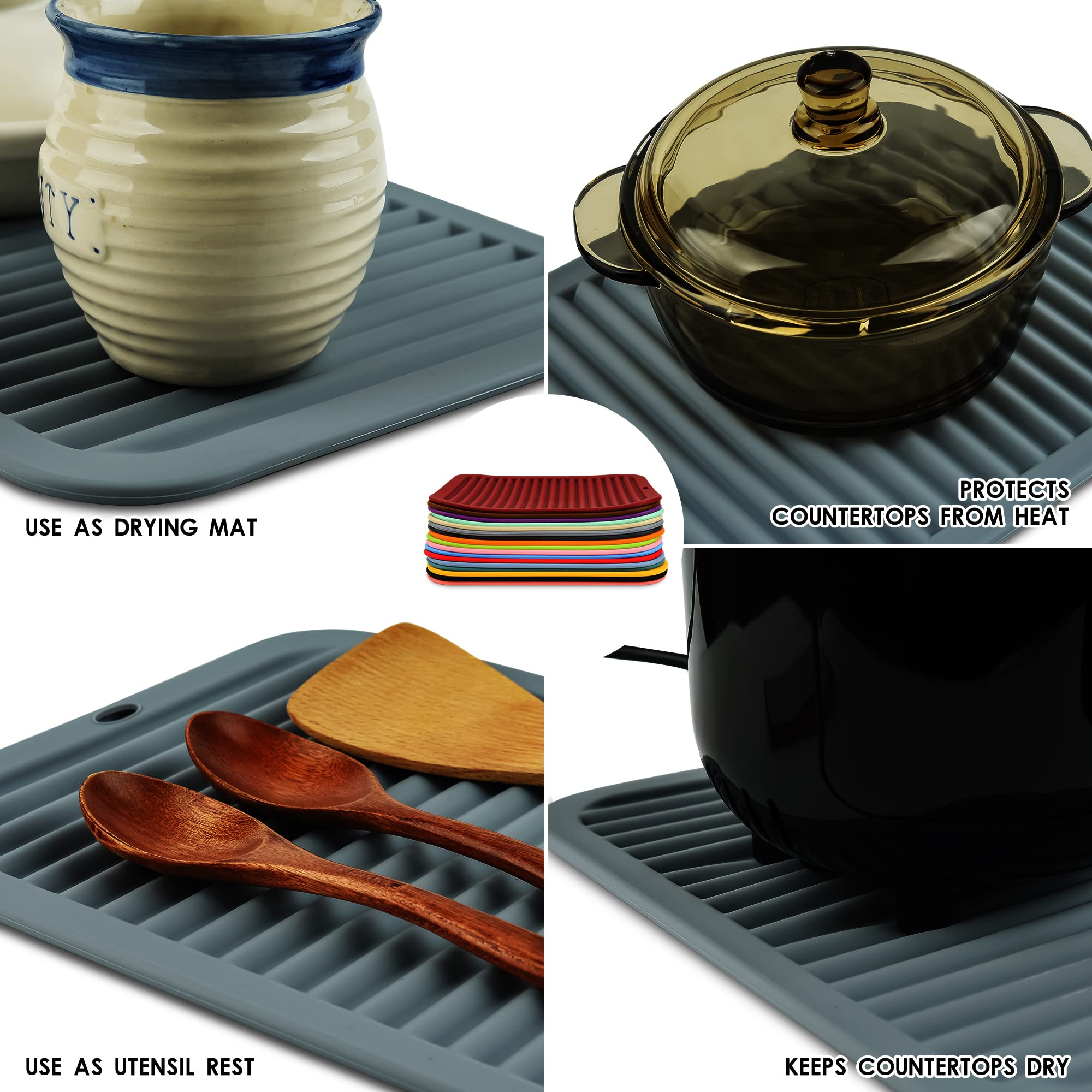 Smithcraft Trivets for Hot Dishes Pots & Pans, Silicone Hot Pads for Kitchen, 12x9 Silicone Mats for Counter, Waterproof Trivet Mat, Counter Top Pot Holders, Table Heat Resistant Mat Set 2 Blue