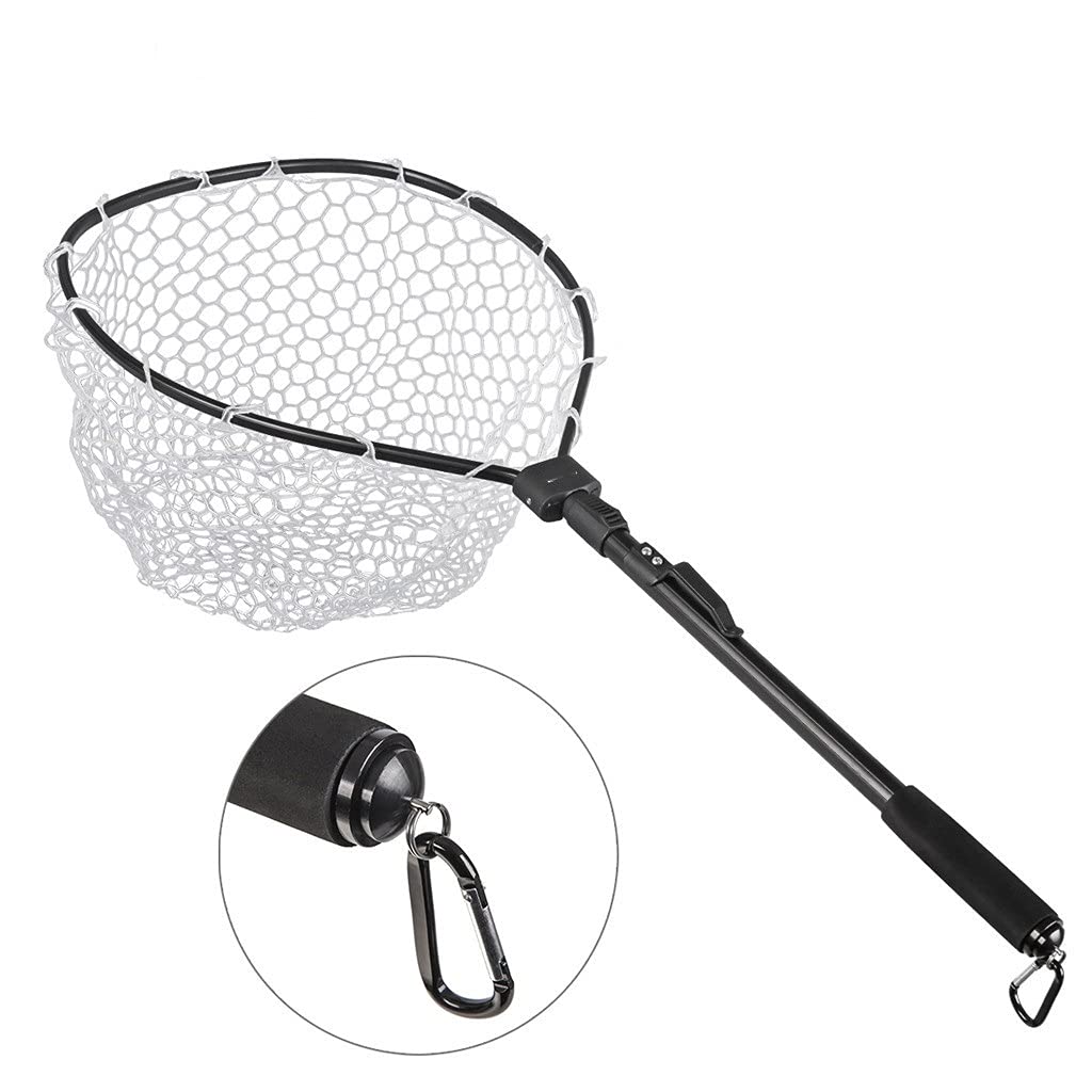 ZYZMH Folding Fishing Landing Net Cast Fish Carp Rubber Coated Net Network Fly Fishing Work Tool Portable Fishing Dip Net Rod