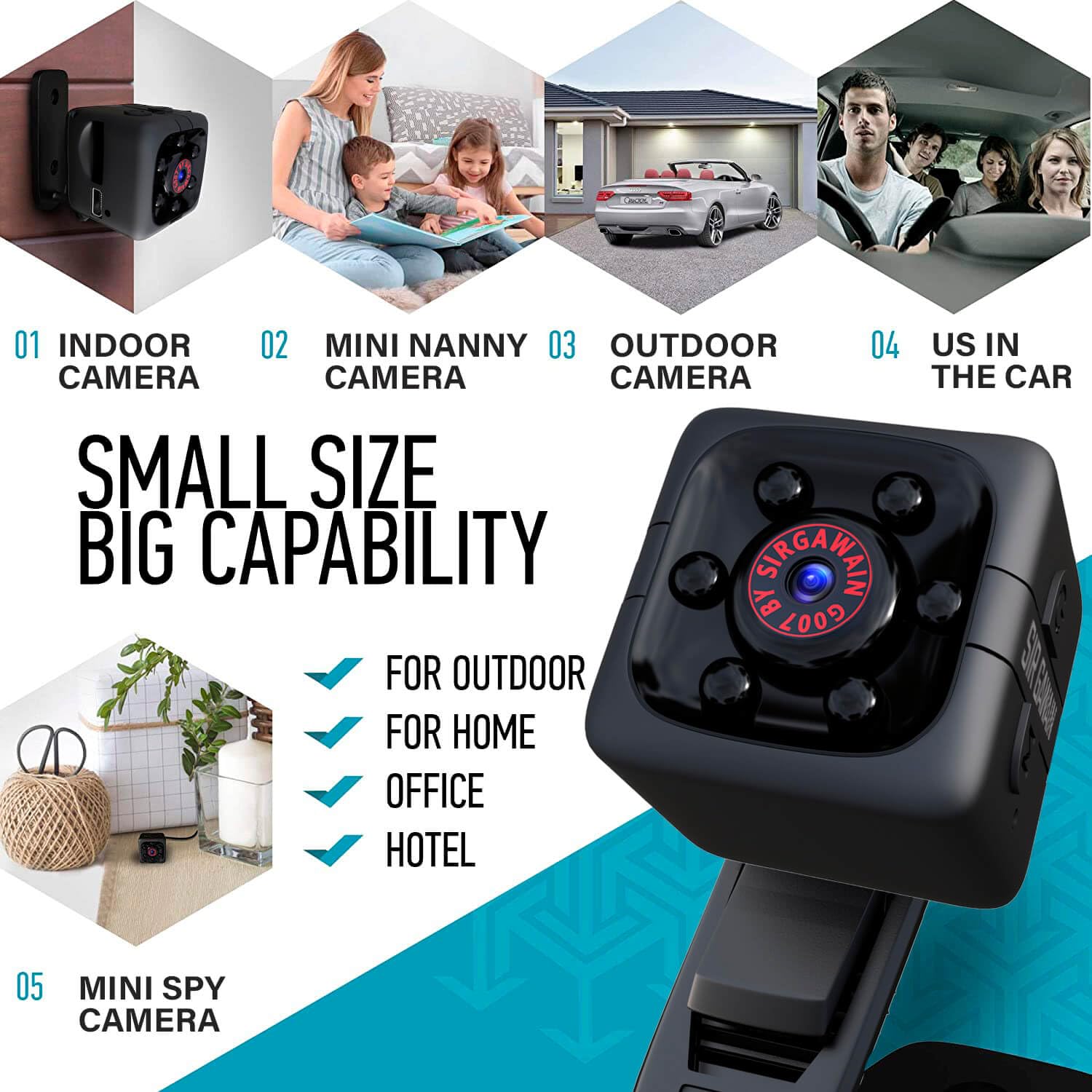 SIRGAWAIN Upgraded Mini Camera 1080P with 64GB SD Card - Camera Full HD - Portable Small Cam - Night Vision and Motion Detection - Indoor Camera for Home & Office - Cam