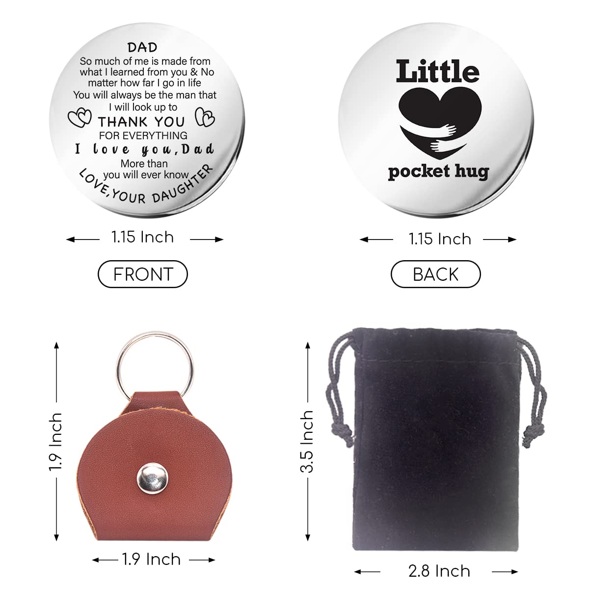 to My Dad Pocket Hug Token Gift, Long Distance Relationship Keepsake Stainless Steel Double Sided,Pocket Hug Token Gift for Dad from Daughter - Thank You for Everything