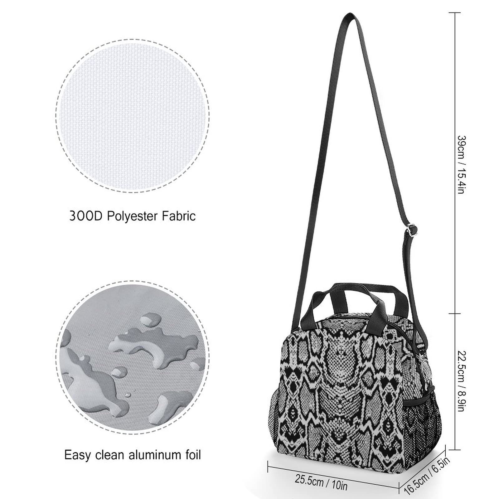 Snake Skin Lunch Bag, Lunch Box Portable Insulated Lunch Tote Bag, Thermal Cooler Bag for Women Work Outdoor