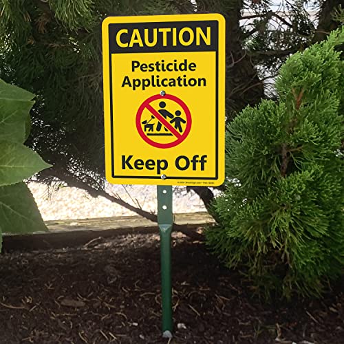 SmartSign 10 x 7 inch “Caution - Pesticide Application, Keep Off” Yard Sign and Stake Kit, 40 mil Laminated Rustproof Aluminum, Black/Red on Yellow, Set of 1