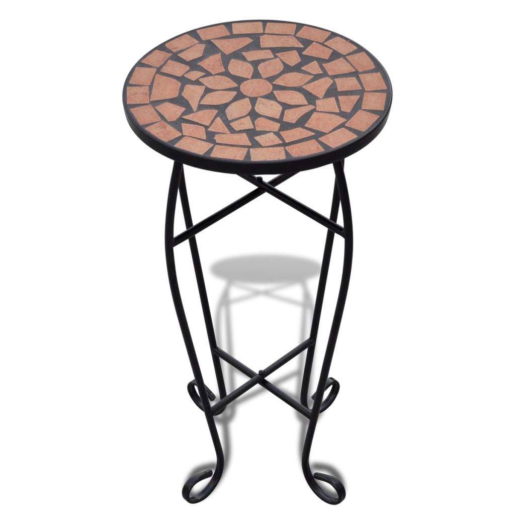 NusGear Mosaic Side Table Plant Table Terracotta, Material: Iron Tube + Ceramic Tile -127