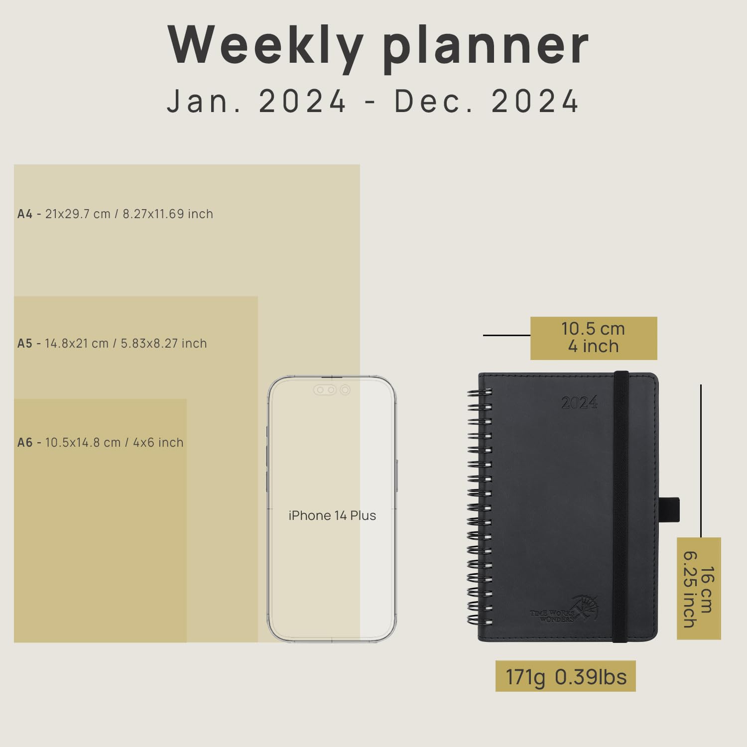 POPRUN 2024 Weekly Planner Spiral Bound - Hourly Schedule & Vertical Weekly Layout - 2024 Planner for Time Management,6.5" x 8.5"- Monthly Tabs, Pen Holder, Leather Soft Cover - Pacific Green