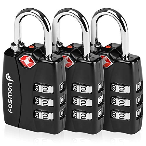 TSA Accepted Luggage Locks, Fosmon (3 Pack) Open Alert Indicator 3 Digit Combination Padlock Codes with Alloy Body for Travel Bag, Suit Case, Lockers, Gym, Bike Locks or Other