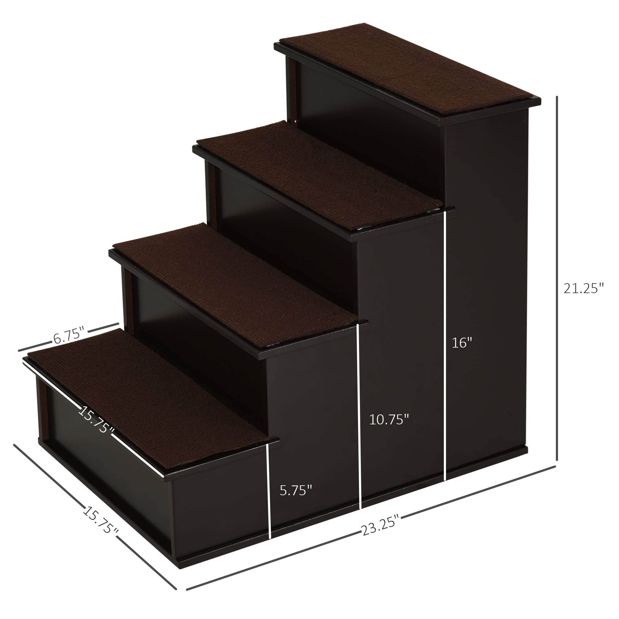 PawHut Pet Stairs, Small Pet Steps with Cushioned Removable Covering for Dogs and Cats Up to 22 Lbs., Brown